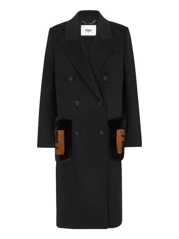 Fendi Double Breasted Trench Coat With Fur Pockets - Black