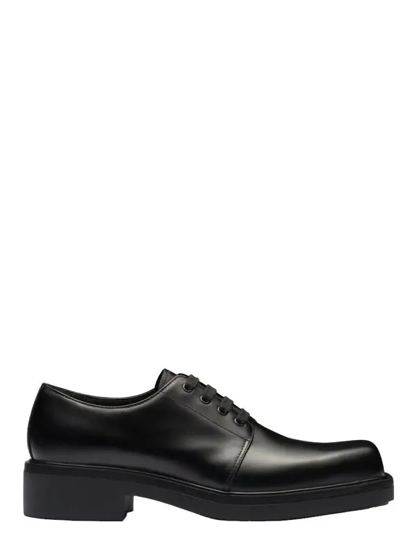 Prada Brushed Leather Derby Shoes - Black