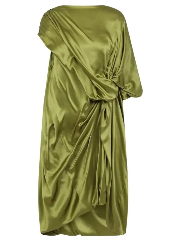Dries Van Noten Asymmetrical Draped One-shoulder Dress - Olive Green