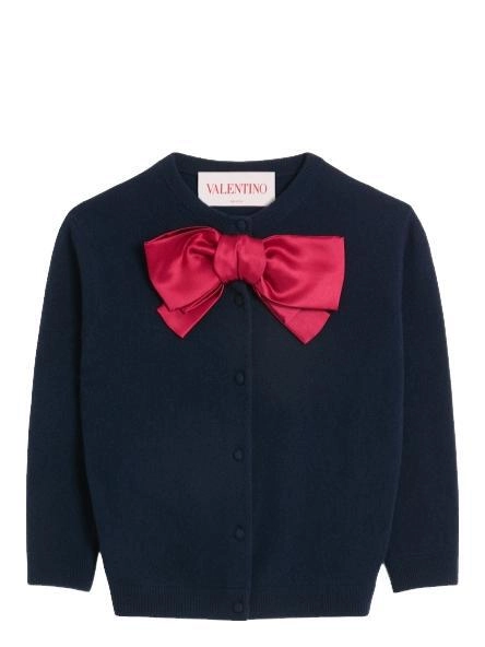 Valentino Garavani Navy Blue Cardigan With Red Bow Detail - Navy/red