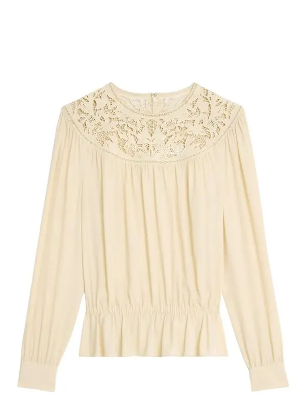Celine Guipure Blouse In Silk Crepe And Acetate - Nude
