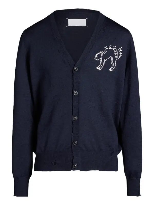 MAISON MARGIELA Embroidered V-neck Cardigan - Black