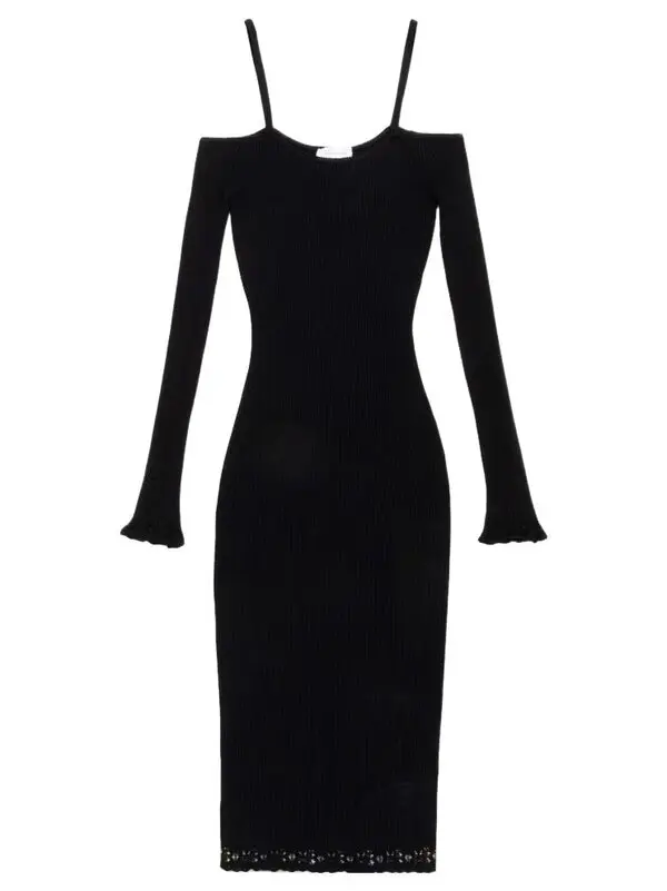 Blumarine Off-shoulder Ribbed Midi Dress - Black