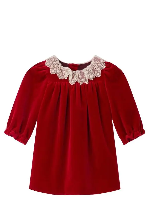 Bonpoint Lace-detailed Long-sleeved Dress - Red