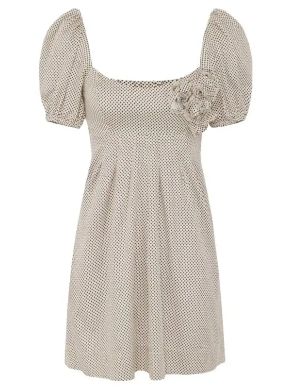 Elisabetta Franchi Embroidered Roses Polka Dot Mini Dress - Butter/black