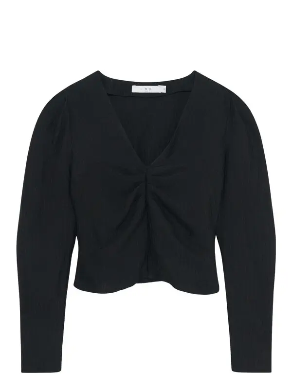 IRO PARIS Striped V-neck Blouse With Bubble Sleeves - Black