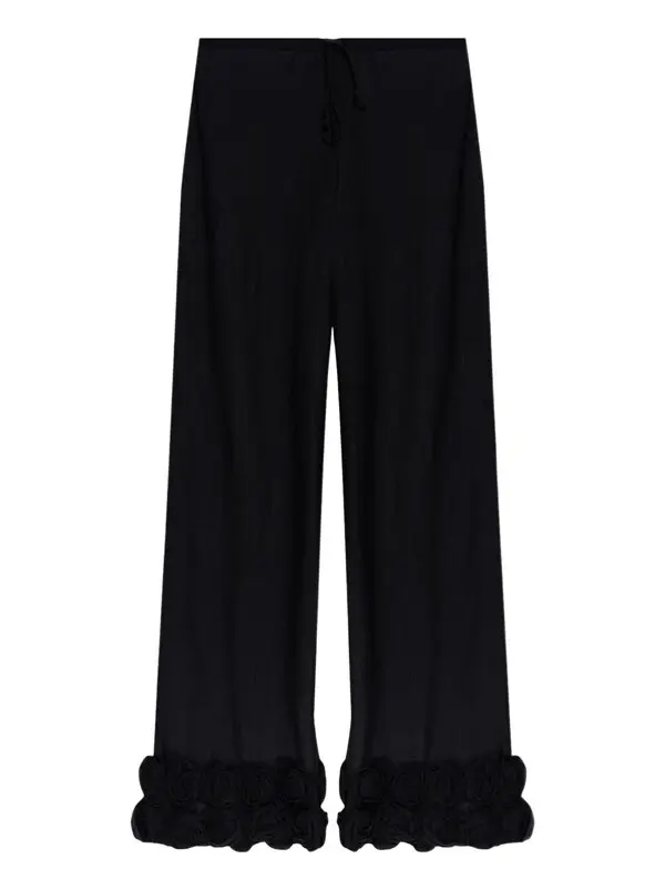 Oseree Floral Appliqué Wide-leg Trousers - Black