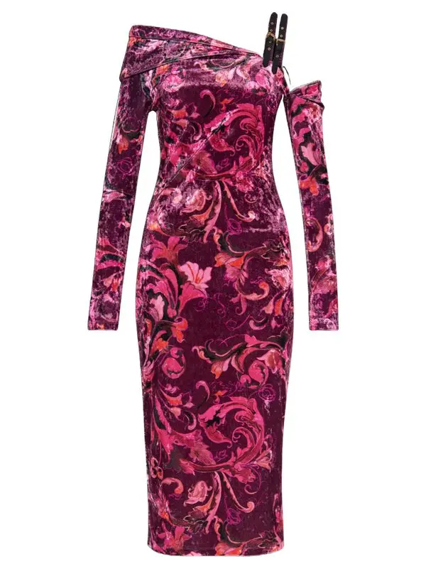 Versace Printed Buckled Midi Dress - Pink