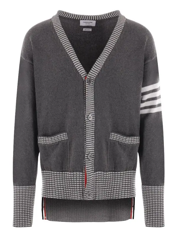 Thom Browne 4-bar Striped Knit Cardigan - Medium Gray