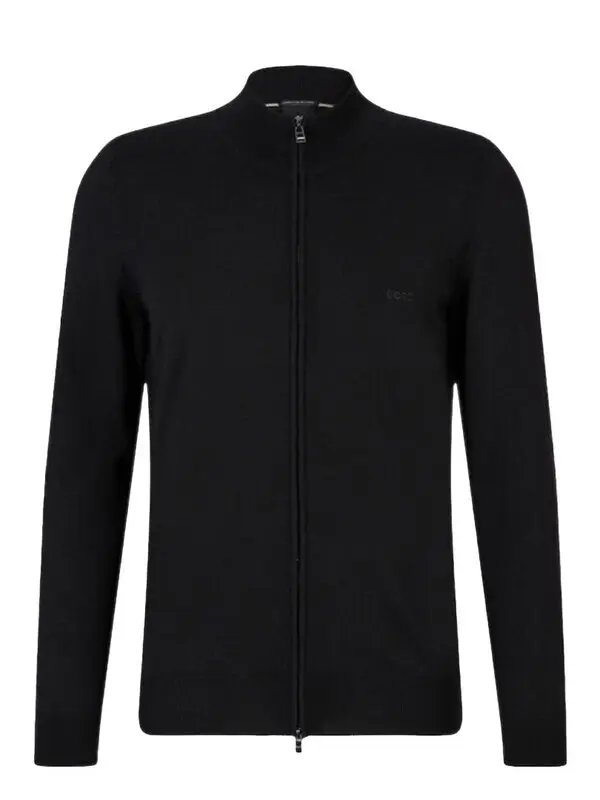 Hugo Boss Logo Print Zip-front Jumper - Black