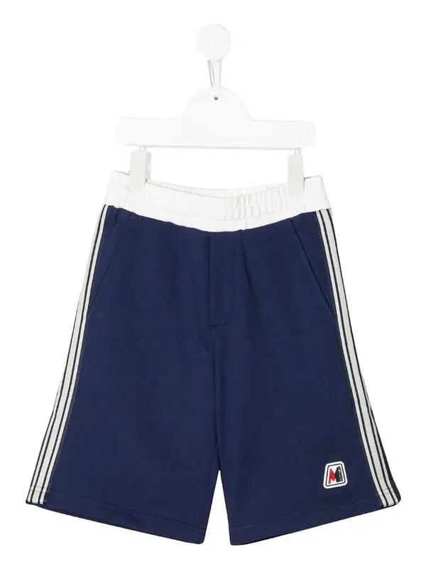 Moncler Logo Striped Cotton Track Shorts - Cobalt Blue