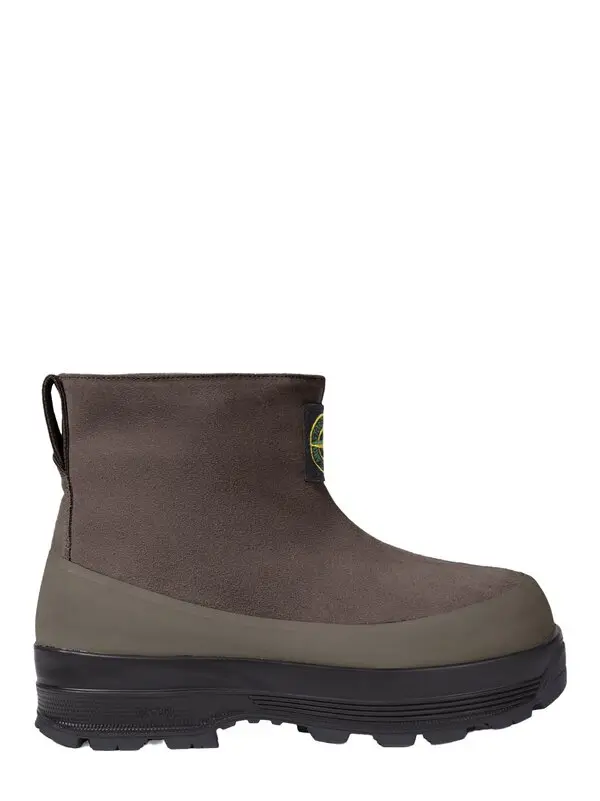 Stone Island Suede Ankle Boots With Logo Patch - Military Green