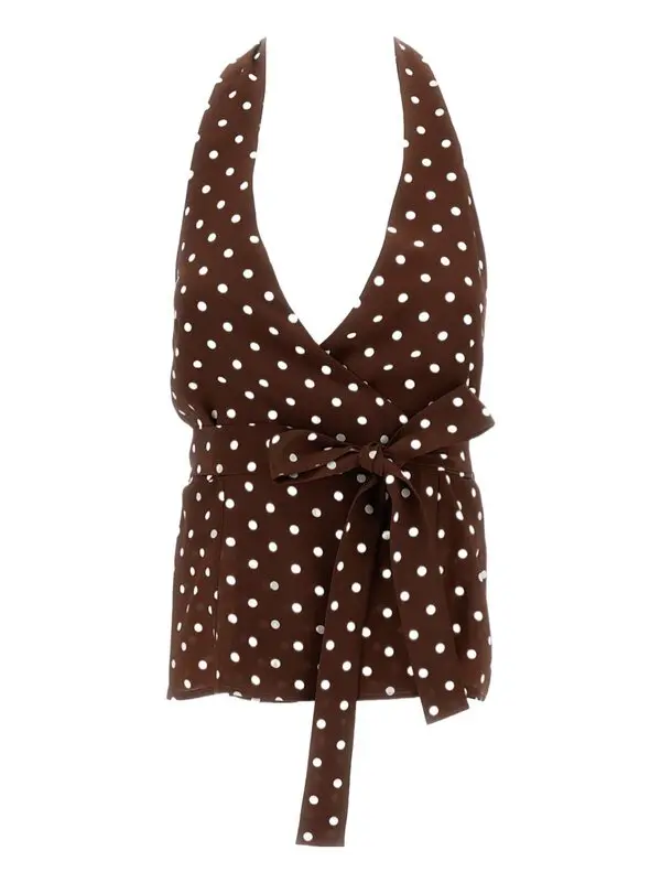 P.a.r.o.s.h Halterneck Polka Dot Top With Waist Tie - No