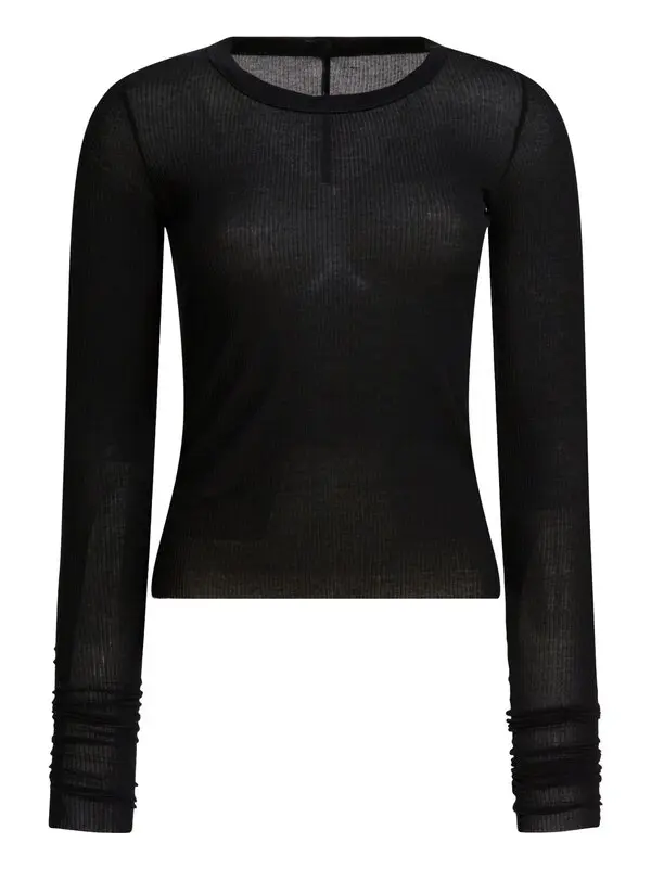 Rick Owens Temple Cropped Rib Long Sleeve T-shirt - Black