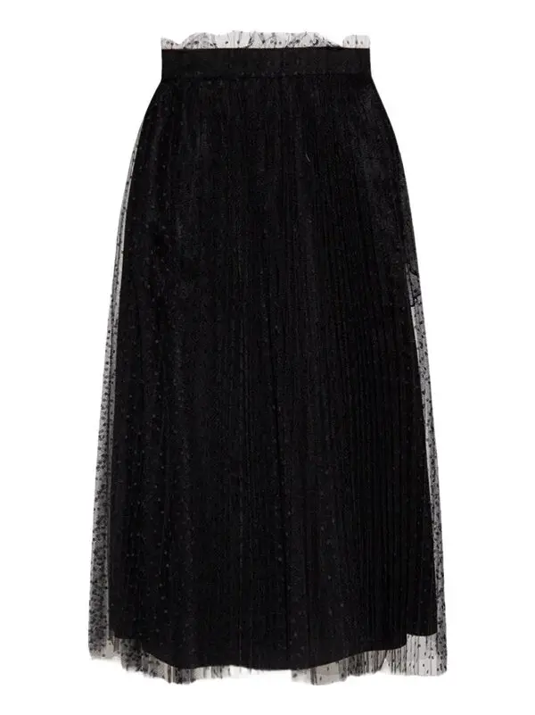 Red Valentino Pleated Tulle Midi Skirt With Polka Dots - Black