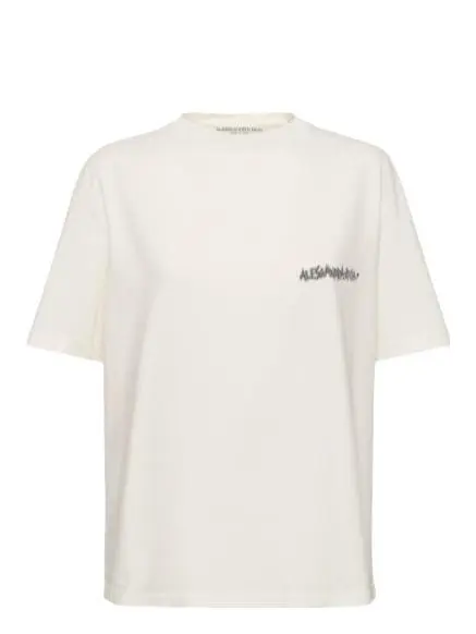 Alessandra Rich Round Neck Short Sleeve T-shirt With Front Logo - White