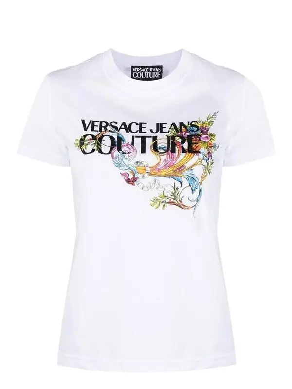 Versace Logo Graphic Print Cotton T-shirt - White