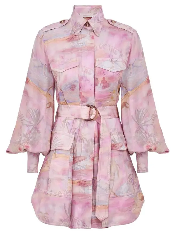 Zimmermann Dawning Belted Cargo Mini Dress - Pink
