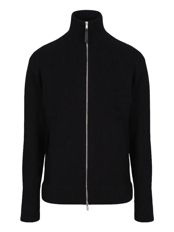 MAISON MARGIELA Ribbed High Neck Zip-up Cardigan - Black