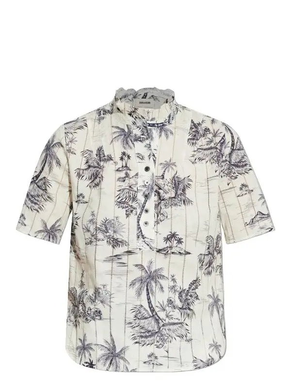 Zadig&Voltaire Topher Shirt With Graphic Print And Ruffle Collar - White