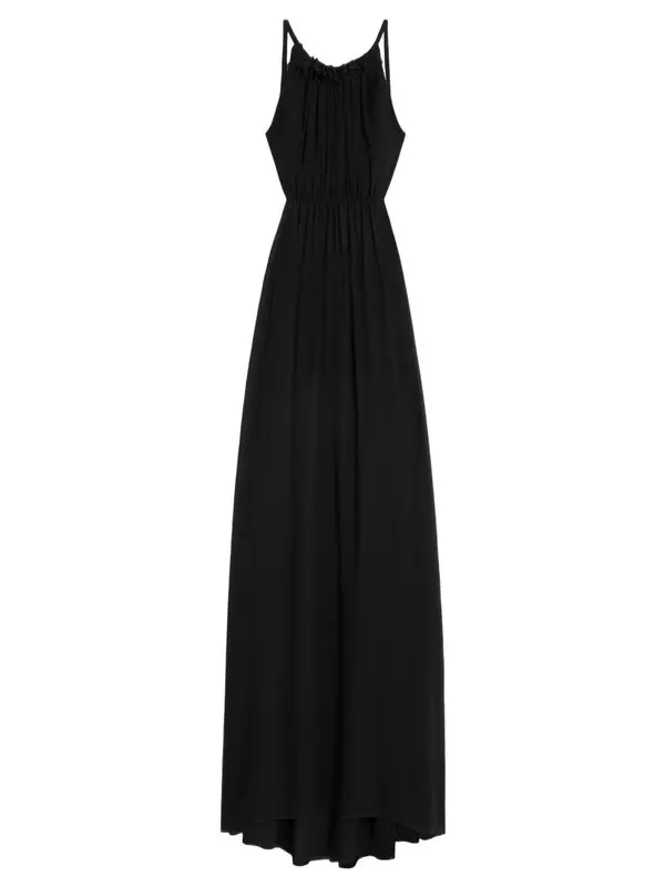 Celine Long Open Back Dress In Silk Georgette - Black