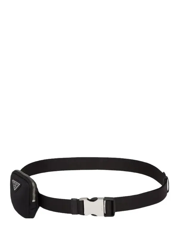 Prada Woven Nylon Belt With Enamel Triangle Logo - Black