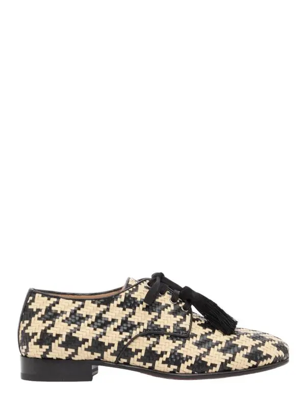Valentino Garavani Woven Houndstooth Tassel Detail Loafers - Black