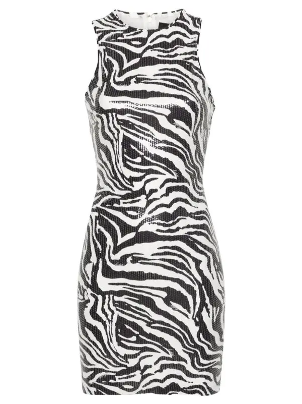 ROTATE BY BIRGER CHRISTENSEN Zebra Print Sleeveless Sequined Dress - White