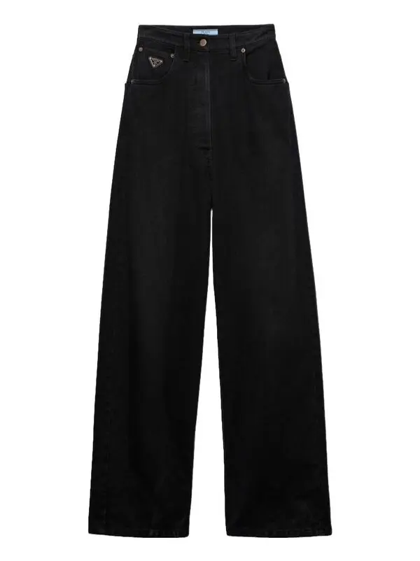 Prada Logo-patch Wide-leg Jeans - Black