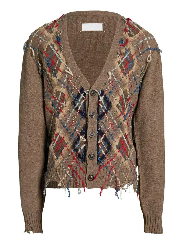 MAISON MARGIELA Wool Cut-out Detailed Knitted Cardigan - Brown
