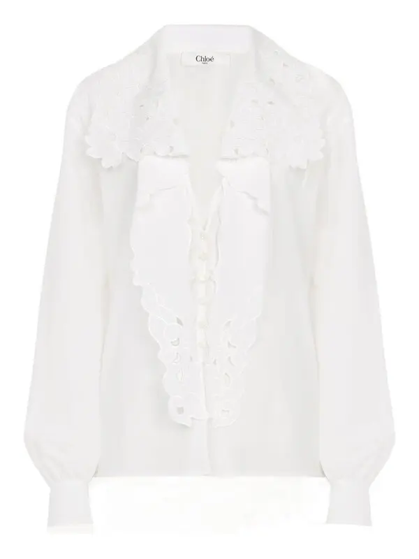 Chloé Embroidered V-neck Shirt - White