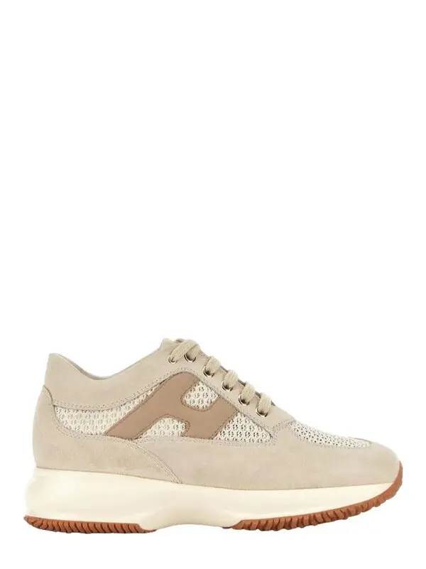 Hogan Interactive Lace-up Suede And Crochet Sneakers - Nude