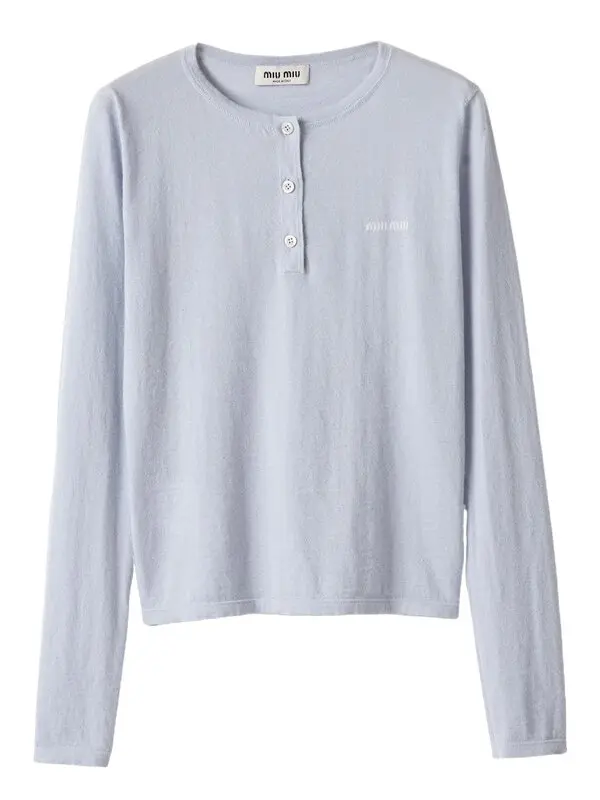 Miu Miu Cashmere Henley Sweater - Sky-blue