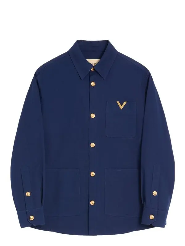 Valentino Garavani Logo Plaque Button-up Shirt Jacket - Blues