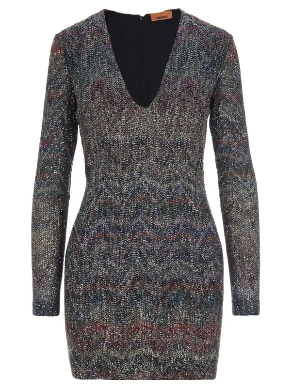 Missoni Zigzag-knit Sequined Mini Dress - Black