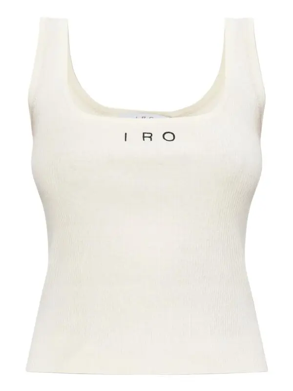 IRO PARIS Sleeveless Square Neck Ribbed Top With Monogram Detail - White