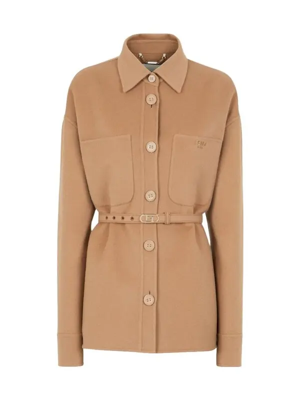 Fendi Logo Plaque Belted Jacket - Brown
