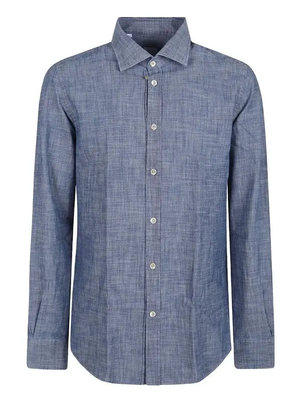 Eleventy French Collar Long Sleeve Shirt - Gray