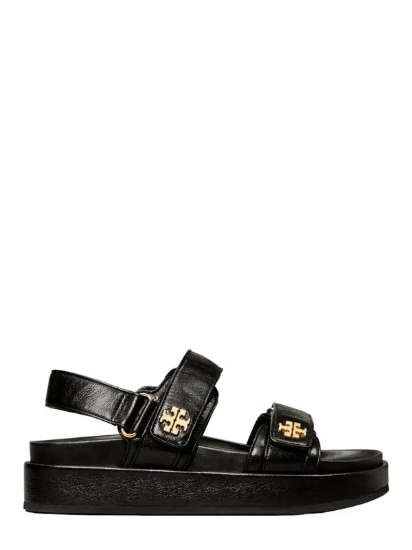 Tory Burch Motif Logo Plaque Double Strapped Sandals - Black