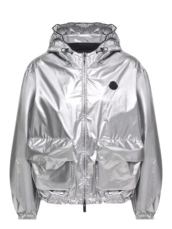 Moncler Ylang Hooded Metallic Zip-up Jacket - Silver