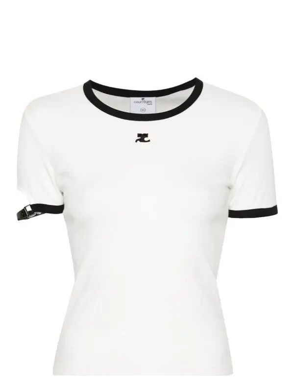 COURREGES Courrèges Contrast Trim T-shirt With Buckle Detail - White