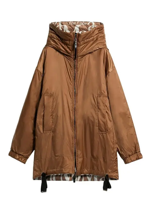 Max Mara Reversible Down Jacket With Logo Print - Brown