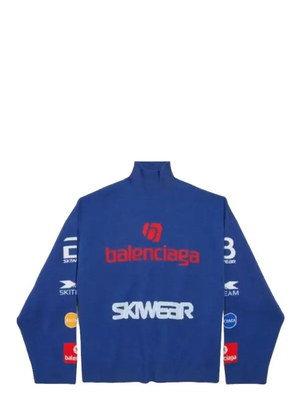 Balenciaga Sponsor Skiwear Turtleneck Long Sleeve Sweater - Blue