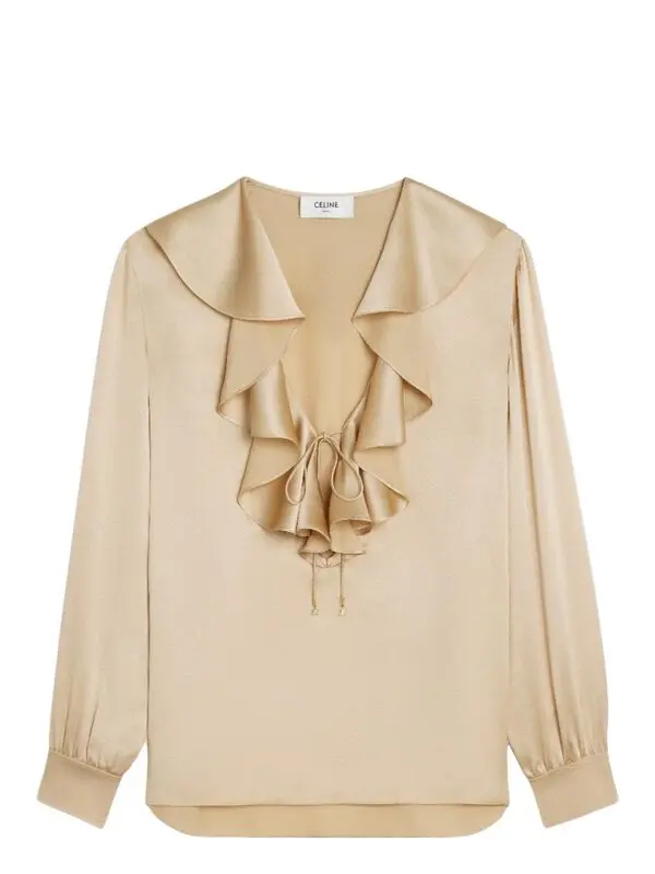 Celine Blouse With Jabot In Satin Crepe - Nude