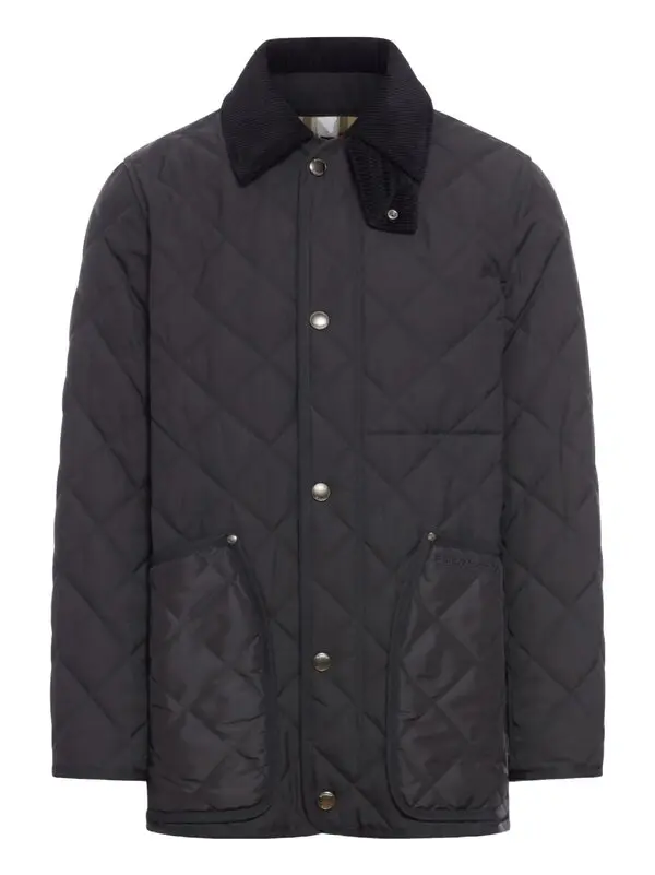 Burberry Long Sleeved Quilted Jacket With Corduroy Collar - Black