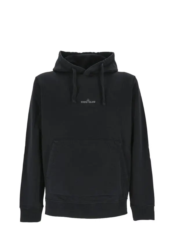 Stone Island Logo Printed Drawstring Hoodie - Blue