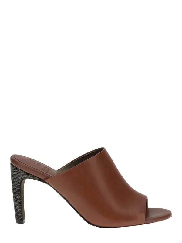 Brunello Cucinelli Embellished Heel Open Toe Sandals - Brown