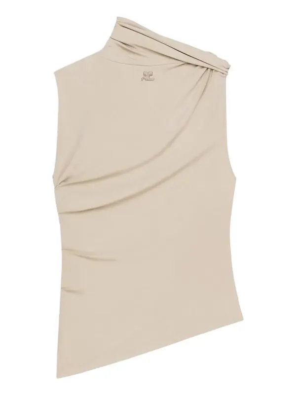 COURREGES Asymmetric Draped Jersey Top - Sand-colored