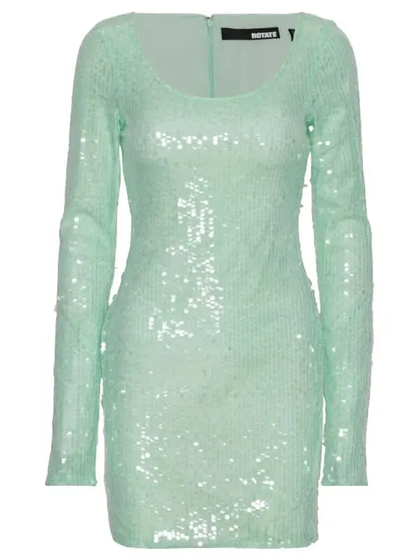 ROTATE BY BIRGER CHRISTENSEN Sequined Long Sleeve Mini Dress - Green