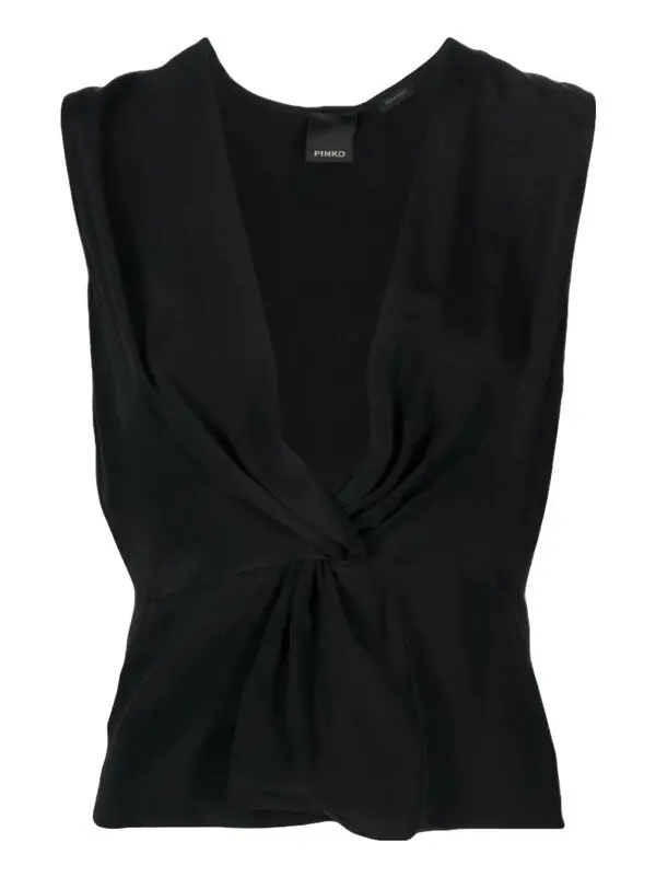 Pinko Sleeveless V-neck Crepe Top - Black